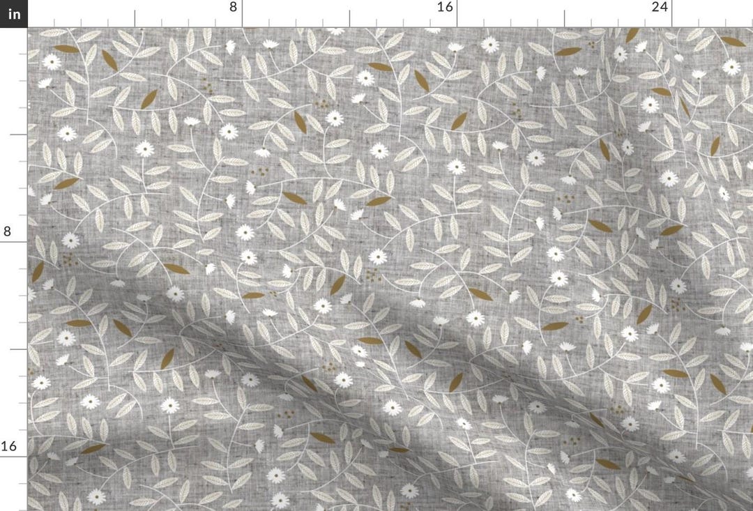 Grey Floral Illustration Fabric - Darcy (grey) Heathered Med Leaves by ...