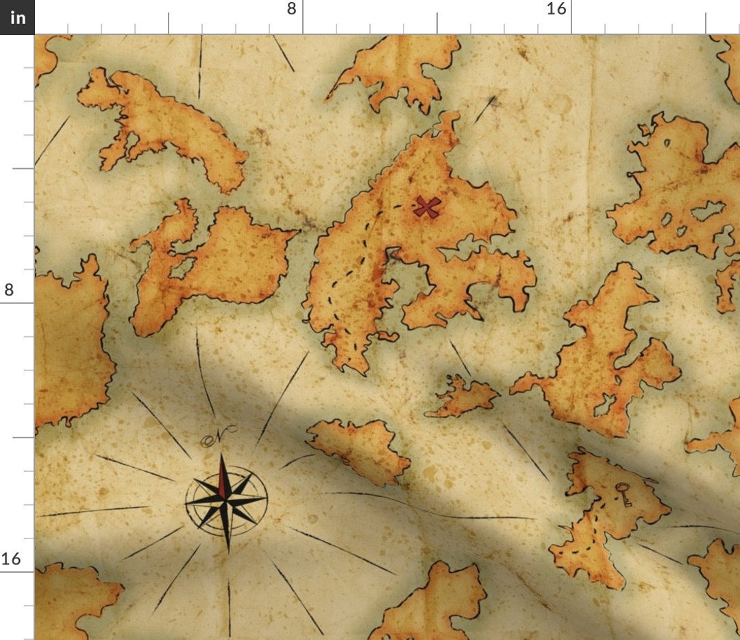 Treasure Map Fabric Treasure Islands Vintage Map by - Etsy