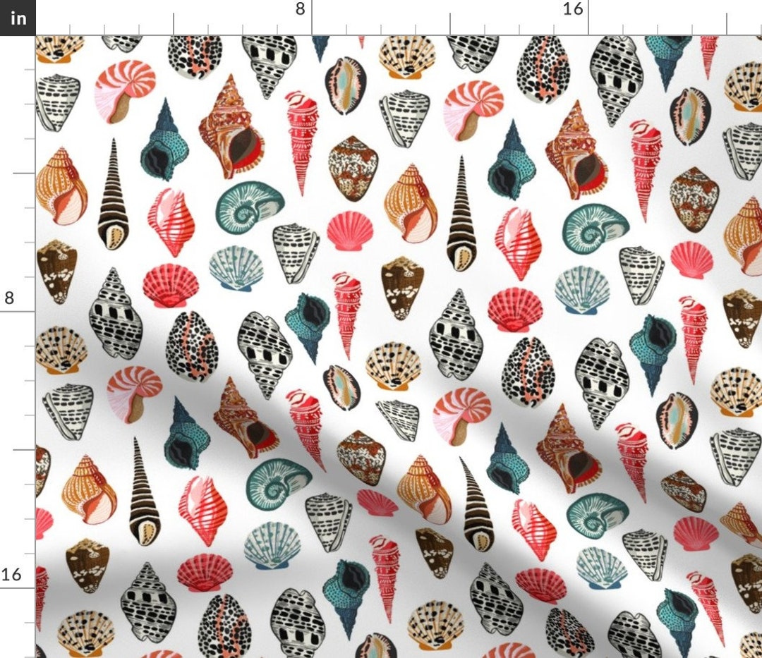 Seashell Fabric Sea Ocean Nautical White Summer Cute Girls Pastel by ...