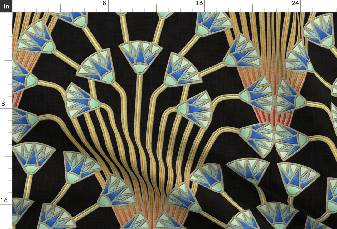 Black Fabric - Papyrus Flowers by Analinea - Flower Abstract Art Deco ...