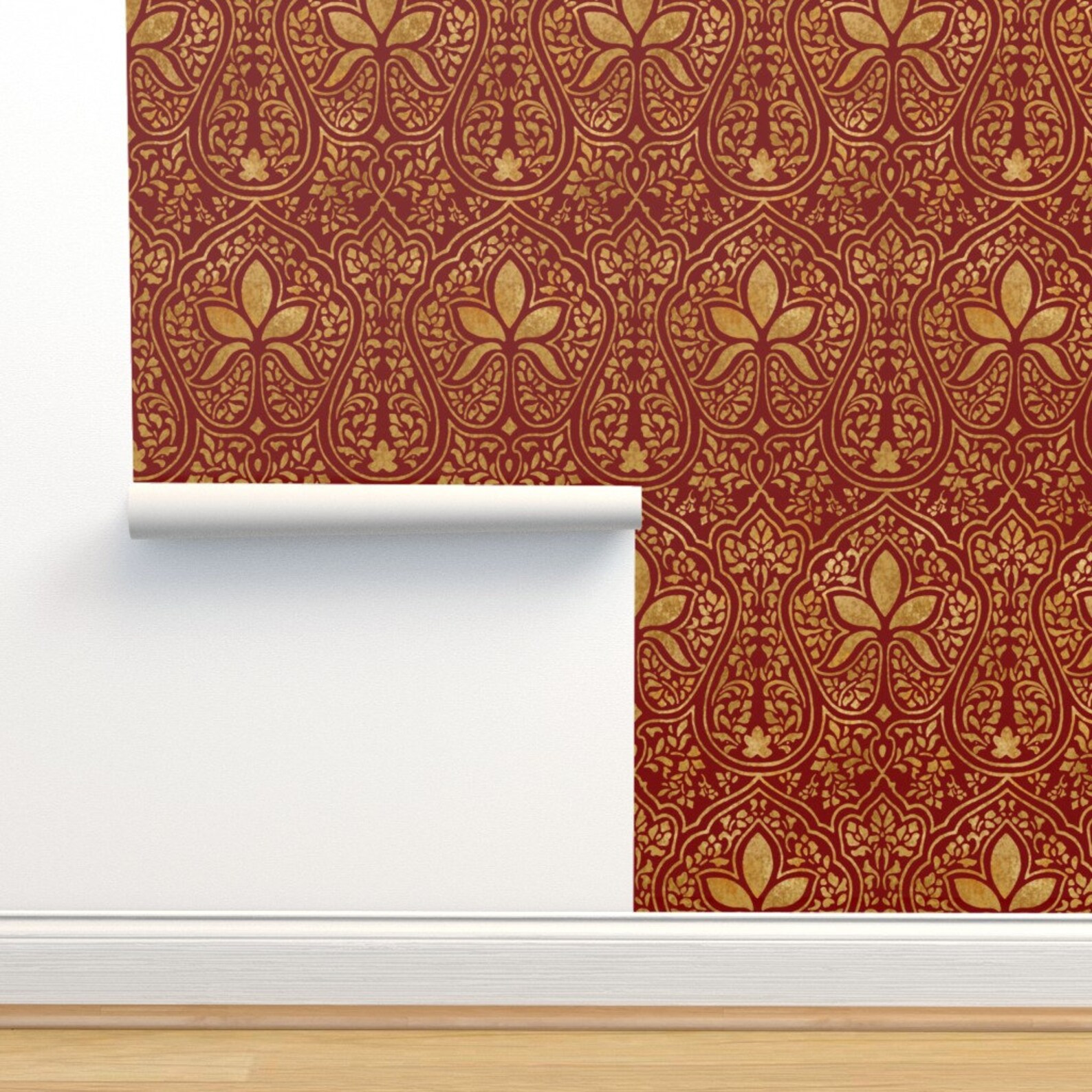 Indian Inspired Wallpaper Rajkumari Batik by Peacoquettedesigns Red ...