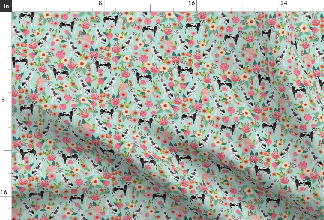 Great Dane Fabric - Great Dane Floral Flowers Dog Breeds by Petfriendly ...