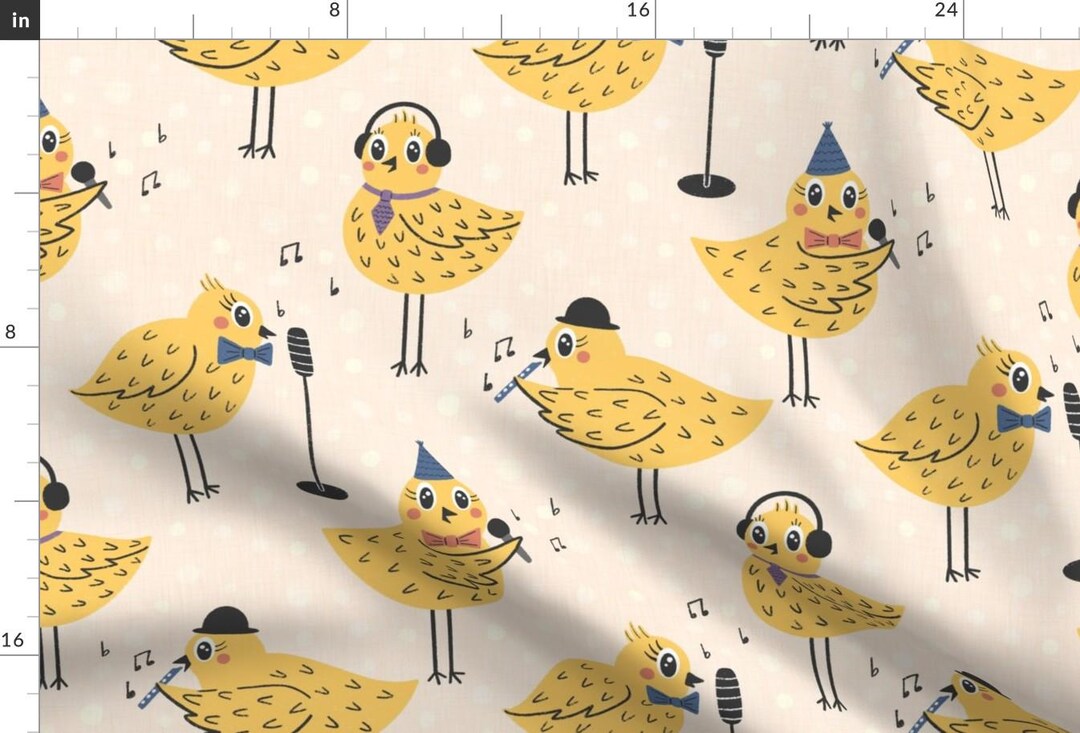 Baby Chickens Fabric - Songbird Party by Katanti - Yellow Singing ...
