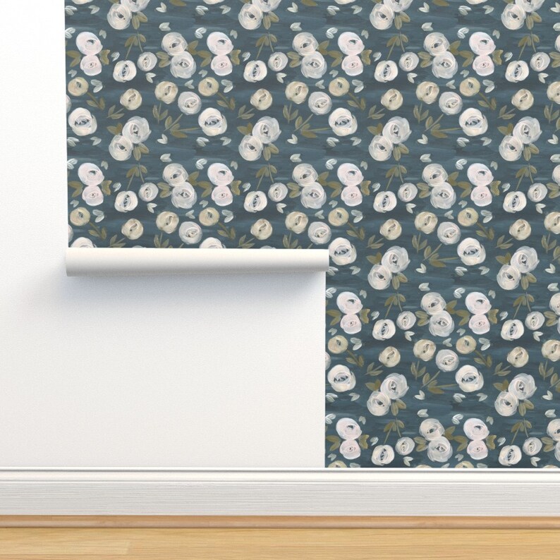 Floral Wallpaper Moody Modern Floral by Smallhoursshop - Etsy