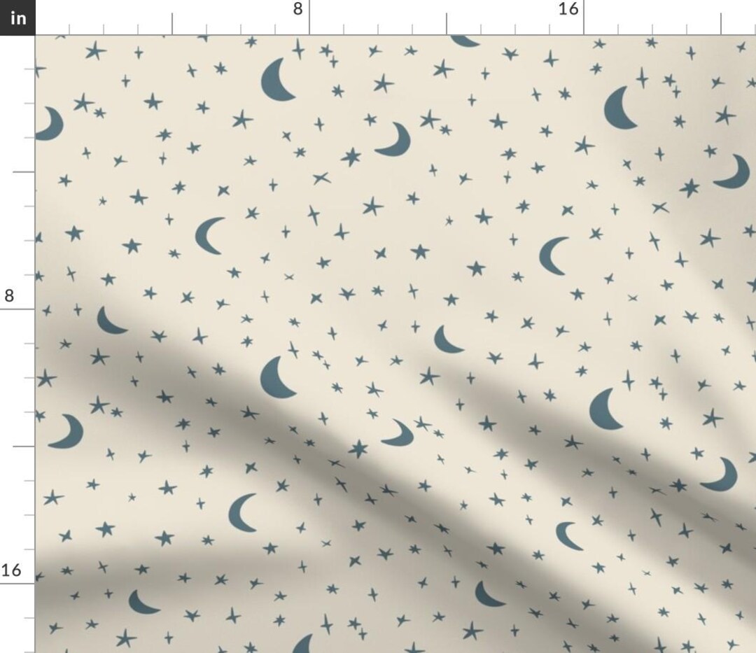 Blue Half Moon Fabric Moon Night Sky Black Moon on Dusty Blue by Sunny ...
