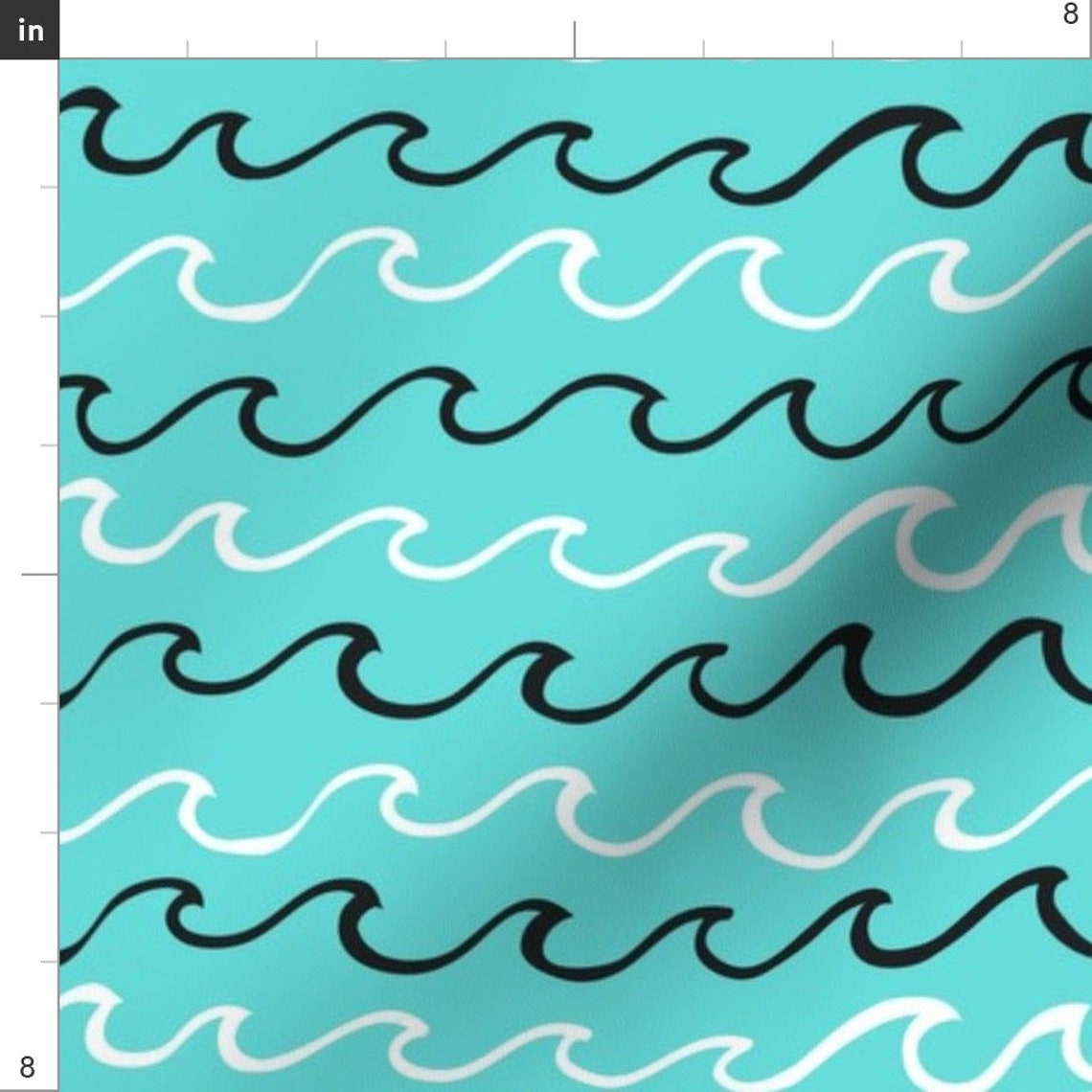 Whimsical Wave Stripe Fabric Aqua Waves by | Etsy