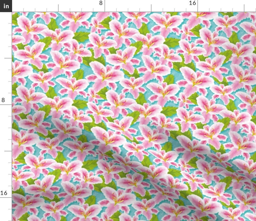 Pink Floral Fabric Pink Lilies by Cassiopee Pink Tropical - Etsy UK