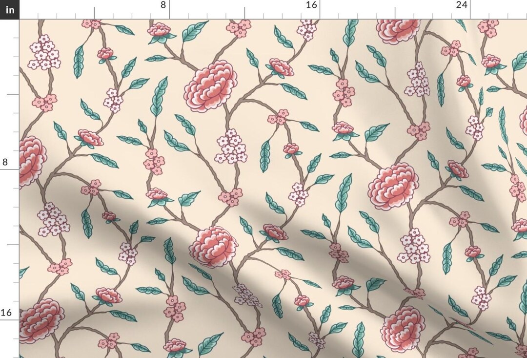 Traditional Fabric - Trailing Floral Pink by Showherwork - Floral ...