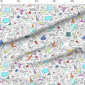 White Geometry Math Fabric - Math Count on It by Sammyk - Steam Numbers ...