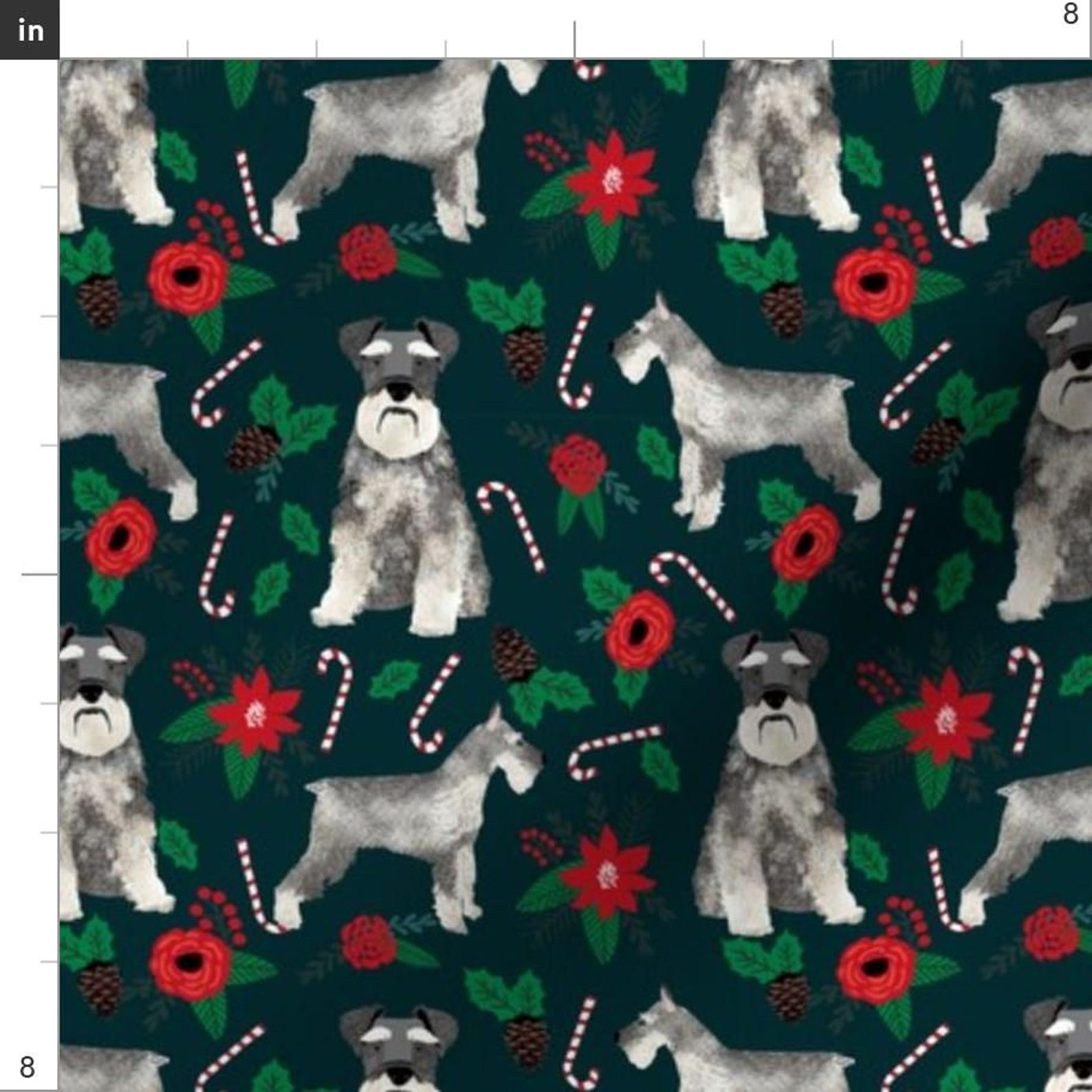 Schnauzer Fabric - Schnauzer Christmas Poinsettia Holiday Dogs Winter ...