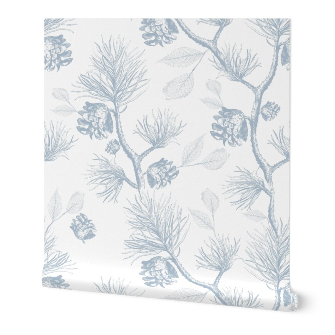 Pine Bows Wallpaper Chateau Foliage White Sierra Blue by - Etsy