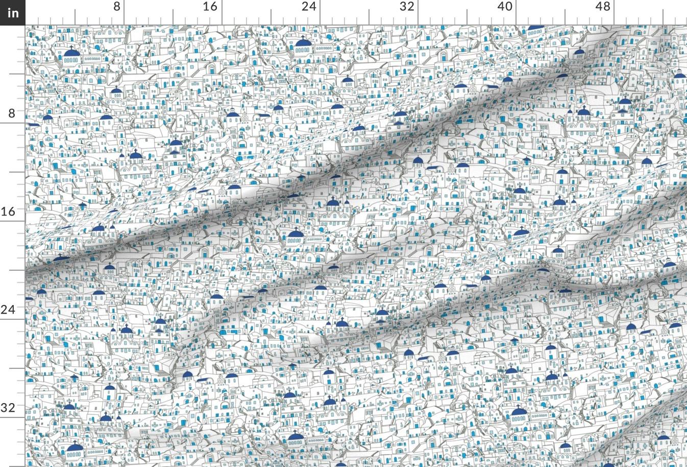 Greek Fabric - Santorini Skyline by Fletcherartworksllc - Greek Art ...