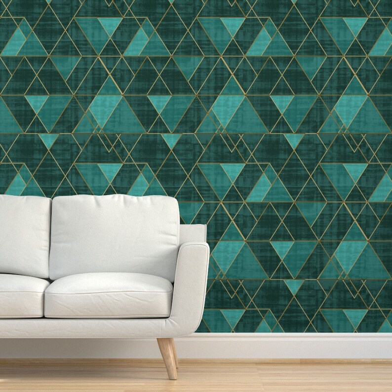 Mod Triangle Wallpaper Mod Triangles Emerald Teal by Crystal - Etsy
