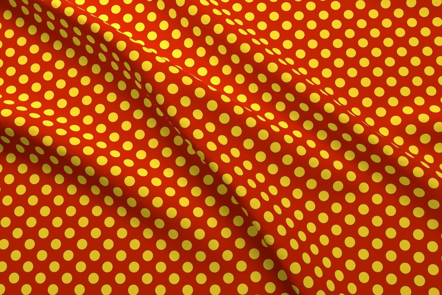 Retro Yellow Dot Fabric Yellow Dots On Red By Whimzwhirled | Etsy
