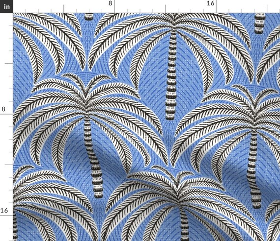 Palm Trees Fabric Blue Palm Springs by Vivdesign Hand - Etsy