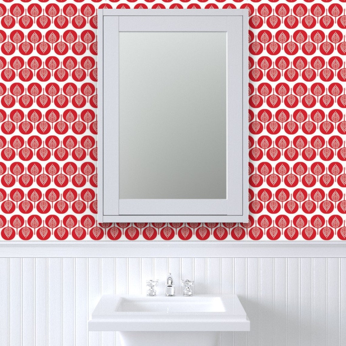 Mod Tree Wallpaper Tree Hearts in Red by Holli Zollinger | Etsy