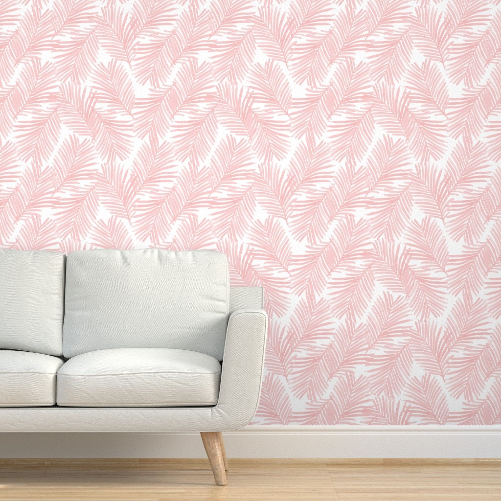 Palm Wallpaper Palm Print Fabric Pastel Pink by - Etsy