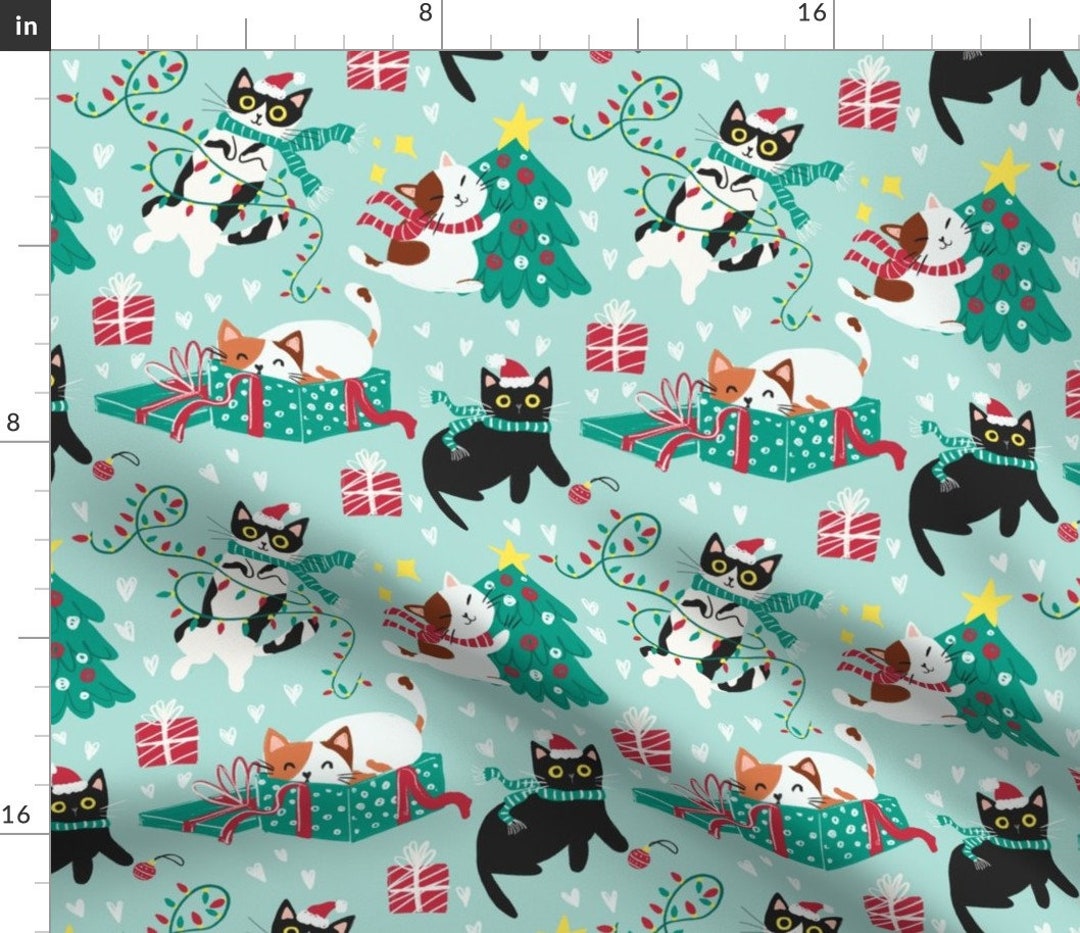 Winter Cats Fabric Cute Christmas Cats by Whimsical_brush Xmas Kitties ...