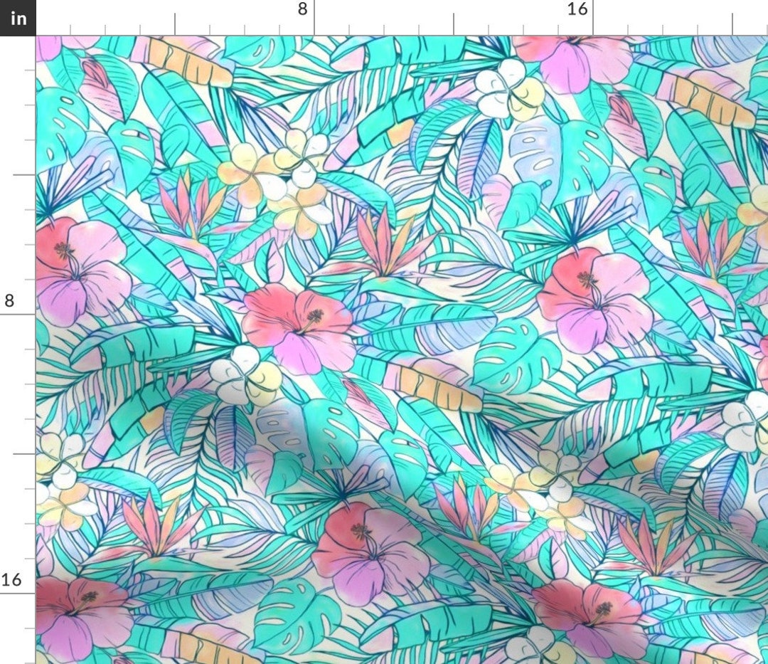 Hawaiian Hibiscus Fabric Pretty Pastel Hawaiian Hibiscus Print by ...