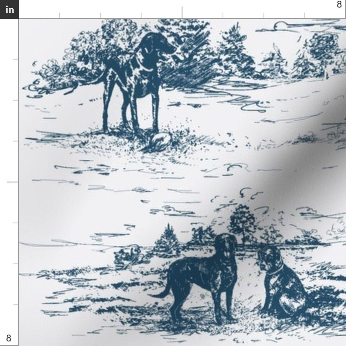 Labrador Toile Fabric Labrador Toile White Indigo by | Etsy
