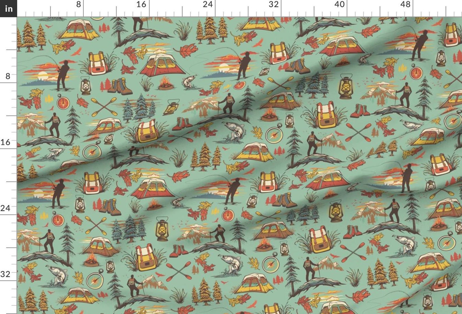 Camping Wilderness Sports Fabric - Hiking and Fishing Adventure by Joel ...