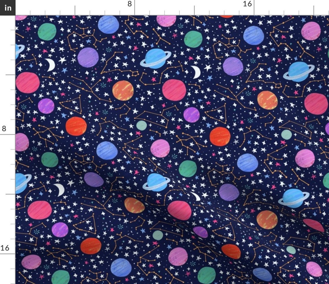 Outerspace Fabric Astronauts in Space With Rocket Ship by | Etsy