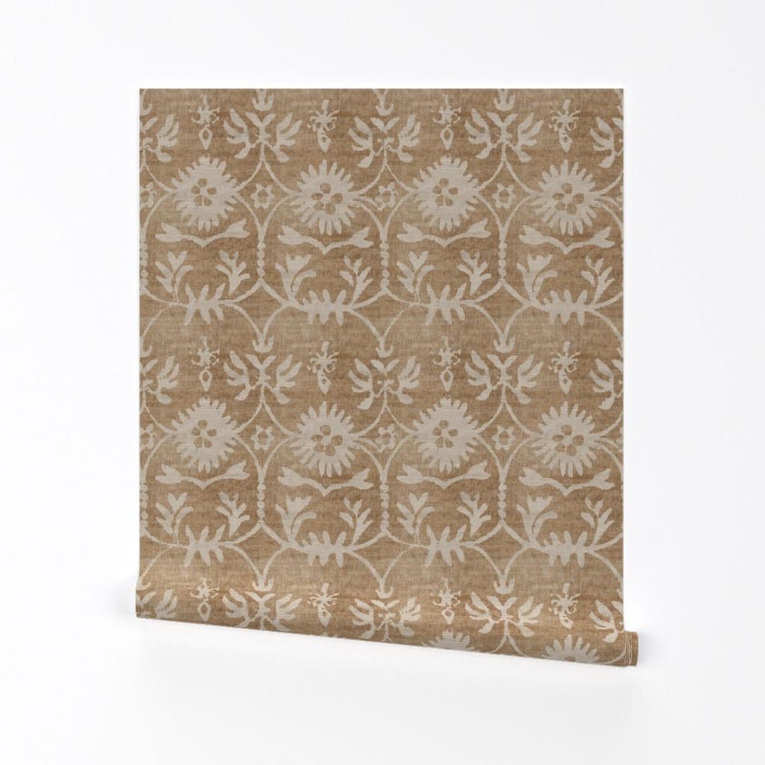 Rustic Floral Removable Peel and Stick Wallpaper - Farmhouse Grain Sack ...