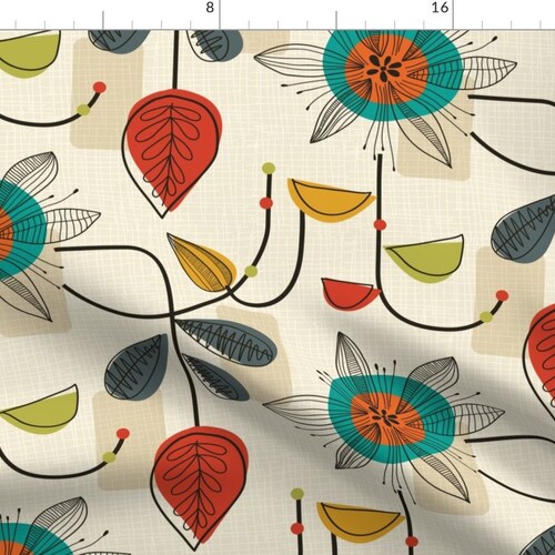 Abstract Modern Fabric Green Mid-century Modern by - Etsy