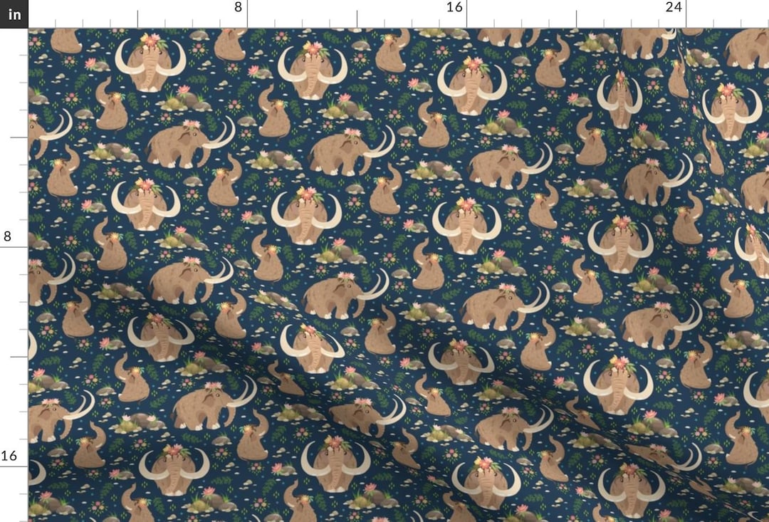 Floral Mammoths Fabric - Mammoths Blue Pattern by Juliabadeeva - Wooly ...