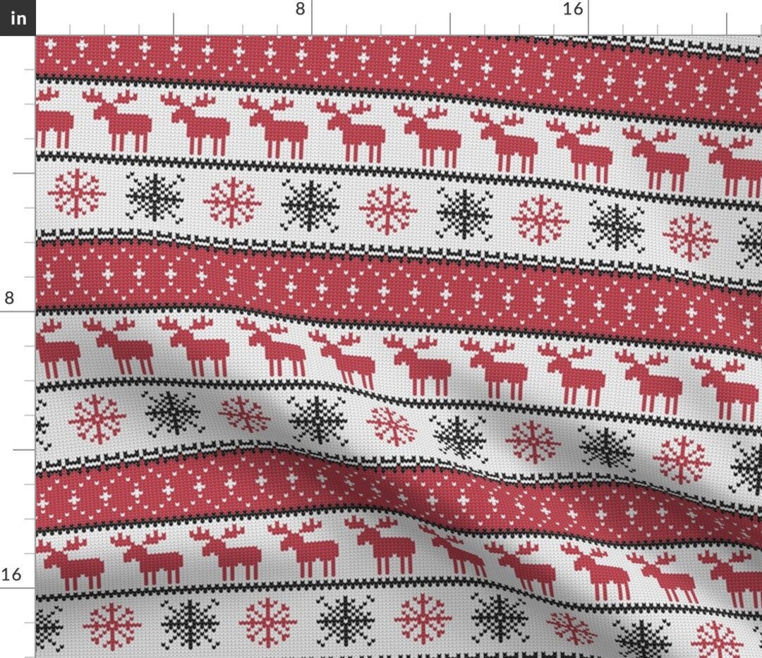 Christmas Moose Fabric Fair Isle Moose red Winter Knits by ...