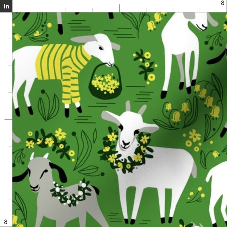 Goat Floral Fabric Little Goats In The Garden By | Etsy