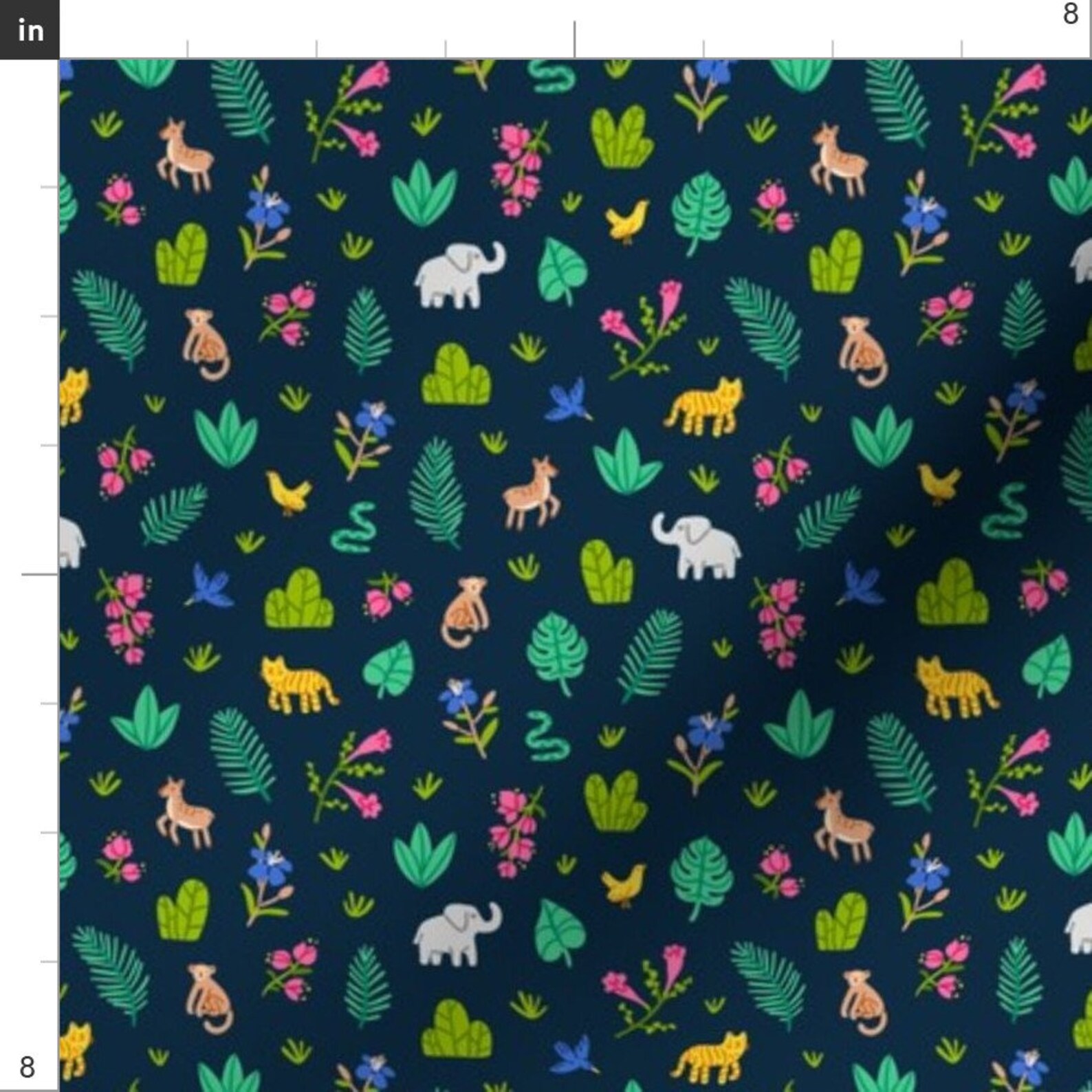 Wild Animal and Plant Fabric Jungle Wildlife Pattern by | Etsy