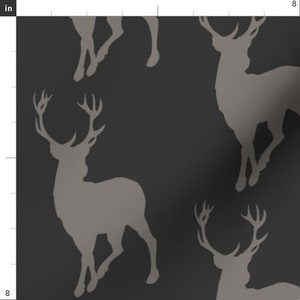 Moody Buck Fabric Buck in Grey on Charcoal Woodland by - Etsy