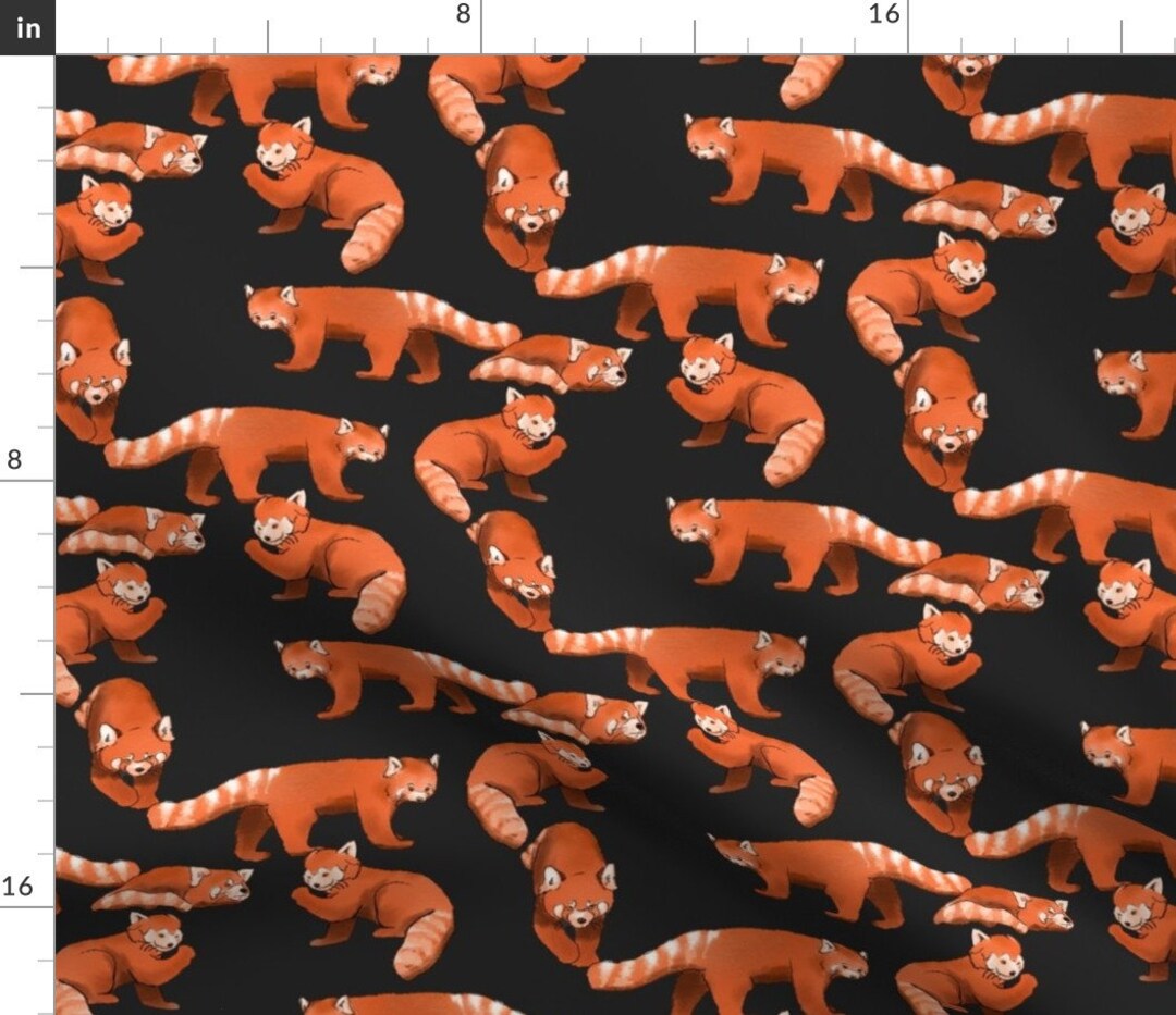 Red Panda Fabric Red Panda on Charcoal by Landpenguin Red Panda Cotton ...