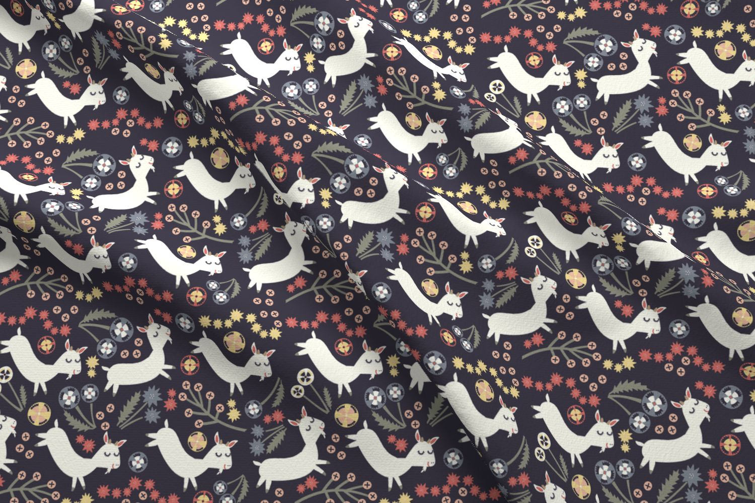 Goat Fabric Goats Frolic Navy By Heidikenney Folk Art | Etsy