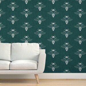 Honeybees on Teal Wallpaper Bees Large Scale by - Etsy