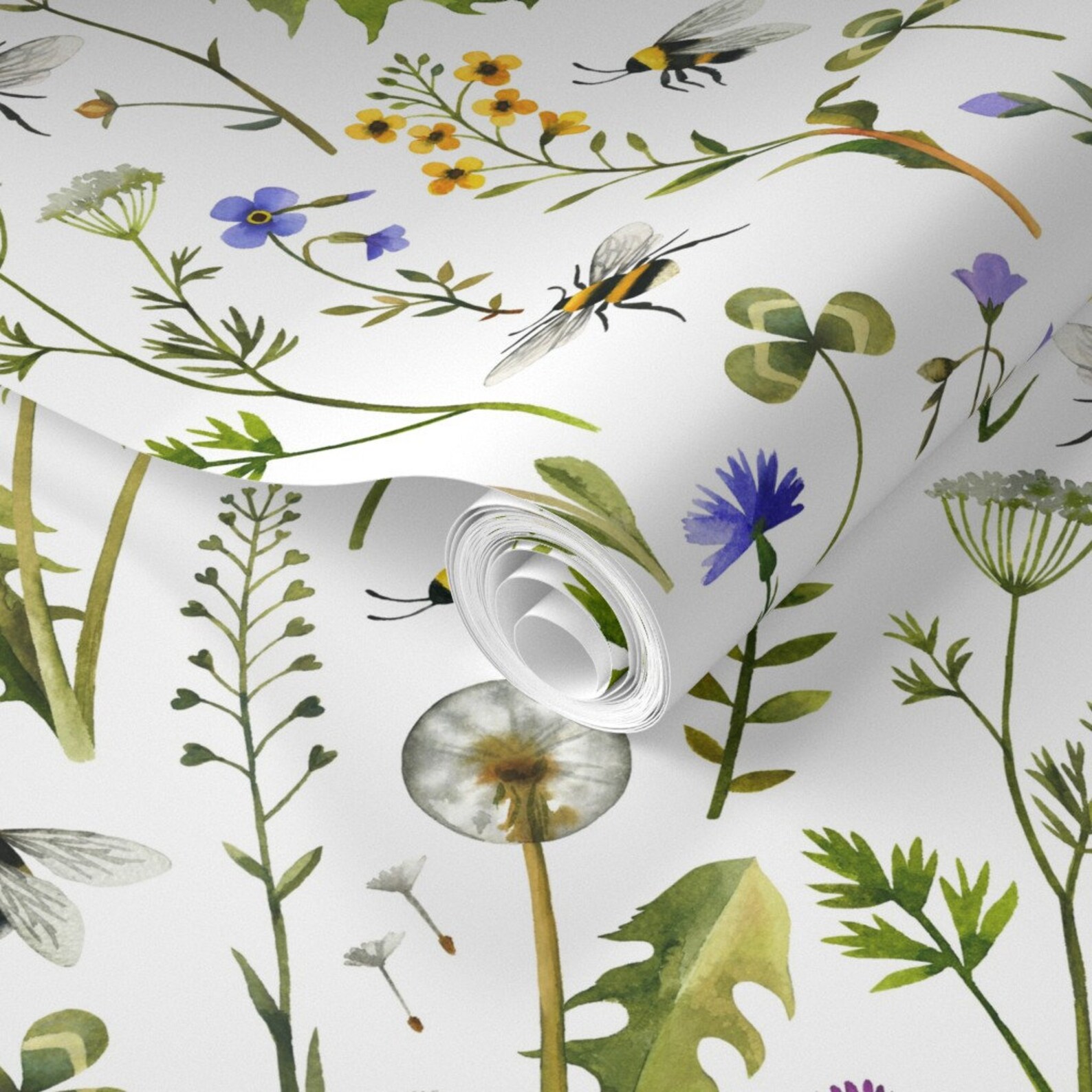 Bees and Flowers Wallpaper Bees and Wildflowers by - Etsy