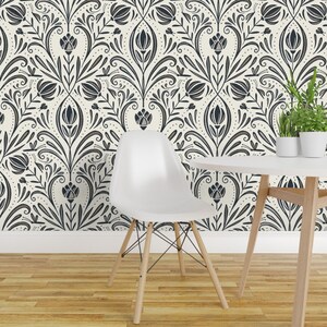 Rococo Wallpaper Rochelle by Amy Maccready Beige Black - Etsy