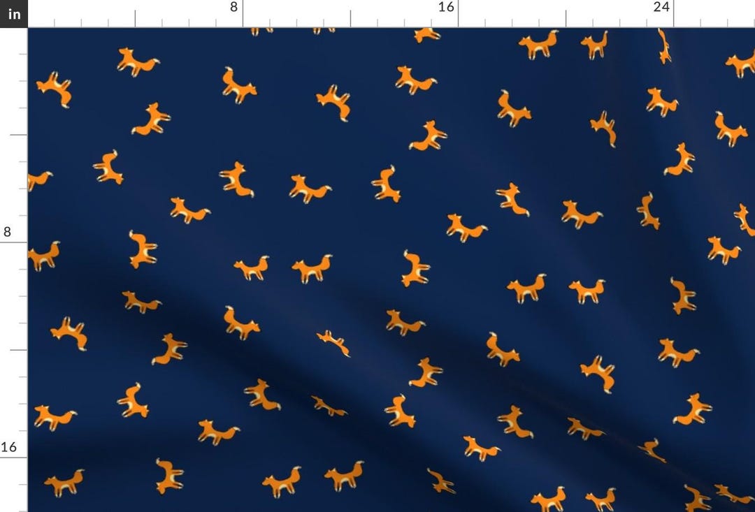 Foxes on Blue Illustration Fabric - Fox on Navy by Jojo Modjo - Fox ...
