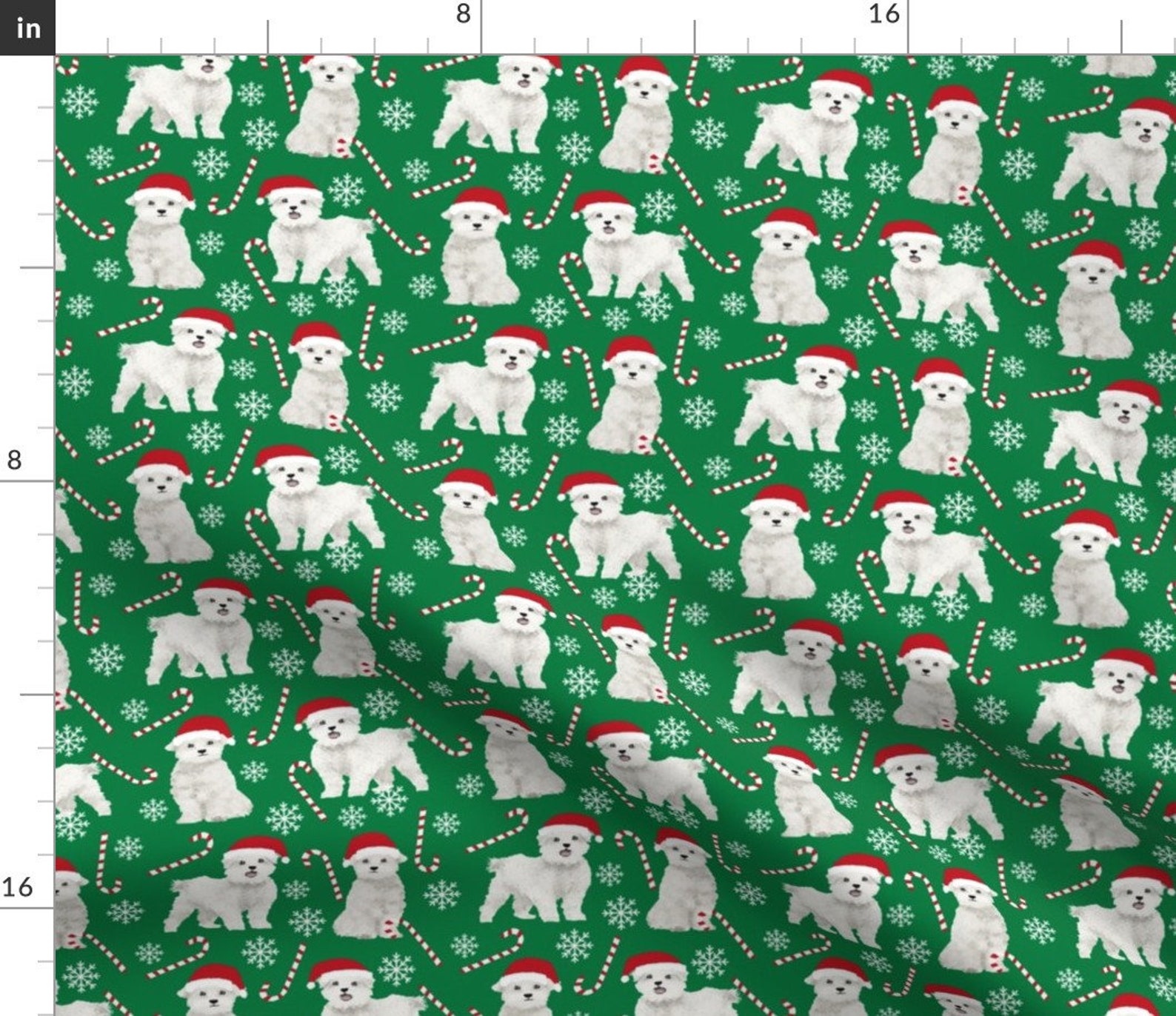 Maltese Christmas Fabric Maltese Dogs Snowflake Peppermint - Etsy
