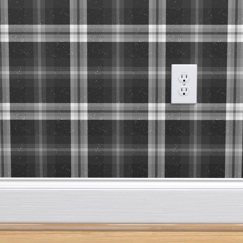Black & White Plaid Wallpaper Plaid Galaxy by Idoa Modern | Etsy