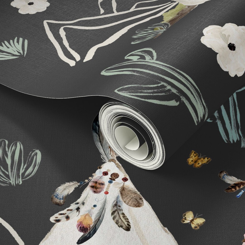 Boho Wallpaper 8 Spring Boho Floral Horse Dark Gray by - Etsy
