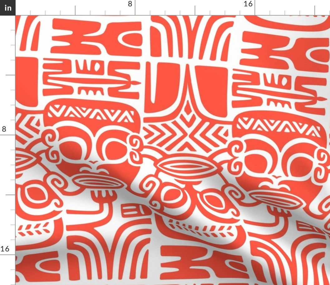 Tiki Fabric Tahitian Tikis 1 By Muhlenkott Tahitian Tiki | Etsy