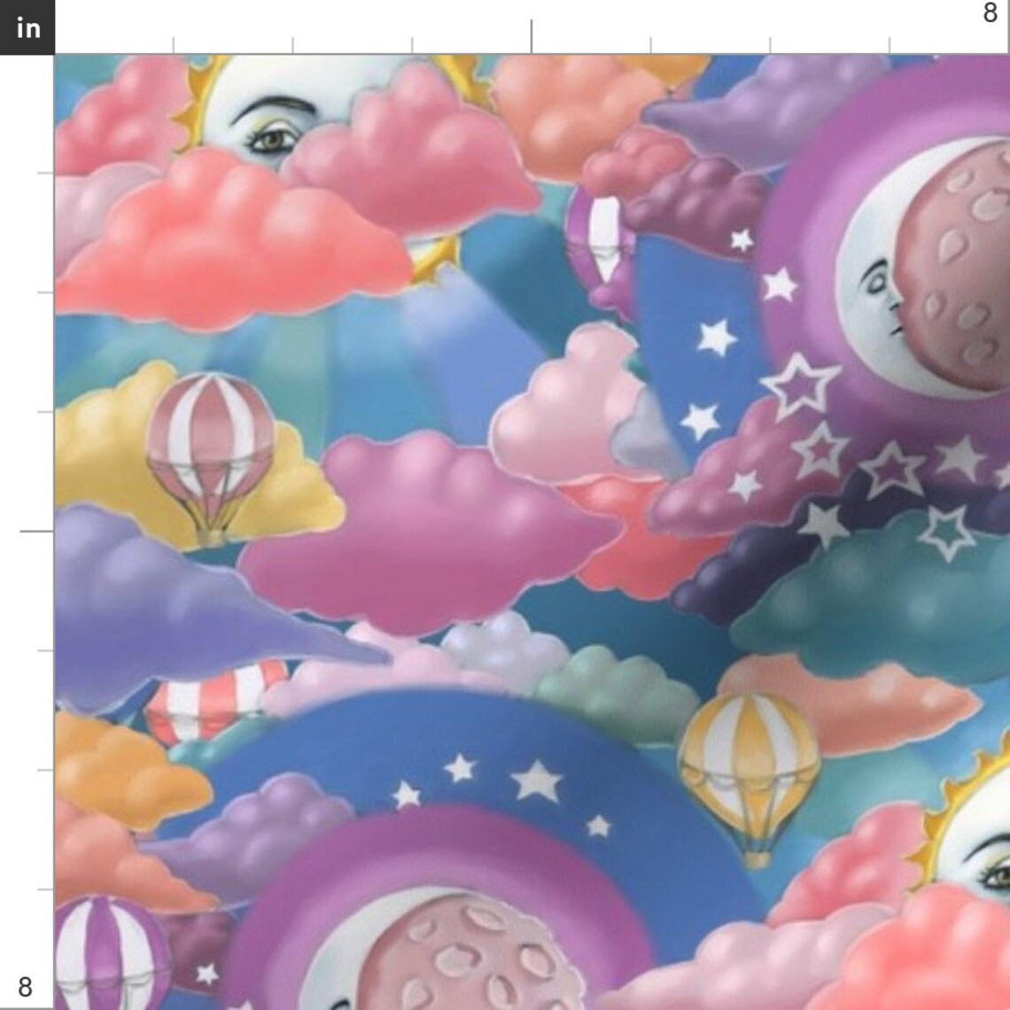 Colorful Sun and Moon Fabric Moon and Sun by Elena Naylor | Etsy