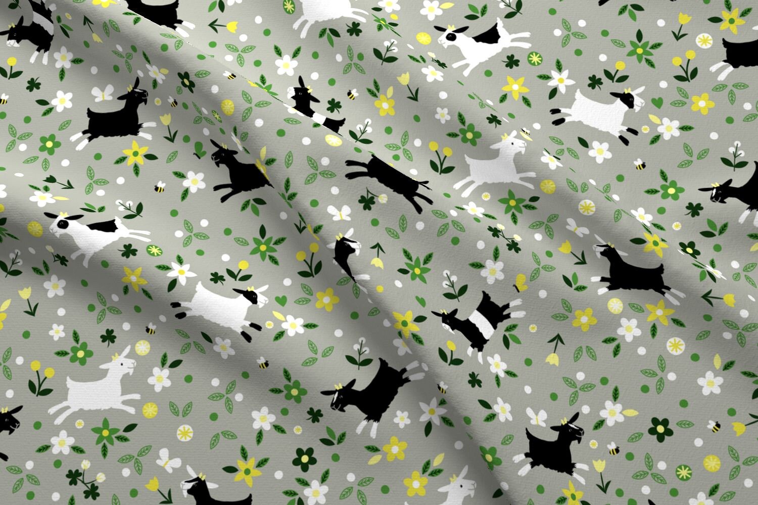 Goat Fabric Frolic By Lellobird Goat Farm Yellow Green | Etsy