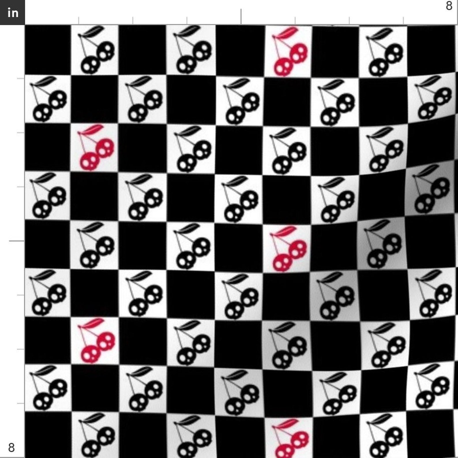 Rockabilly Fabric Cherry Skulls Checker Black White Red by - Etsy