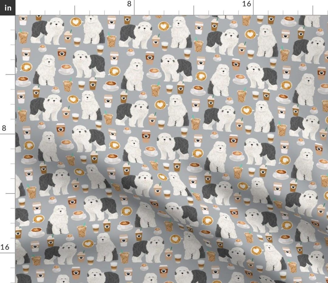 Old English Sheepdogs Coffee Fabric Old English Sheepdog Coffees Dog ...