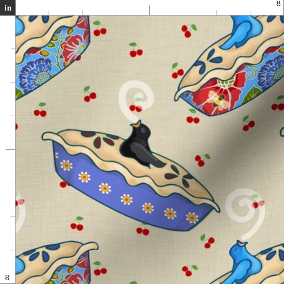 Pie Bird Fabric Cherry Pie Bird Song Blackbird Bluebird | Etsy