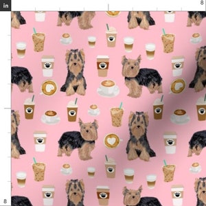 Pink Yorkie Fabric Yorkshire Terrier Coffee Cute Dogs by Petfriendly ...