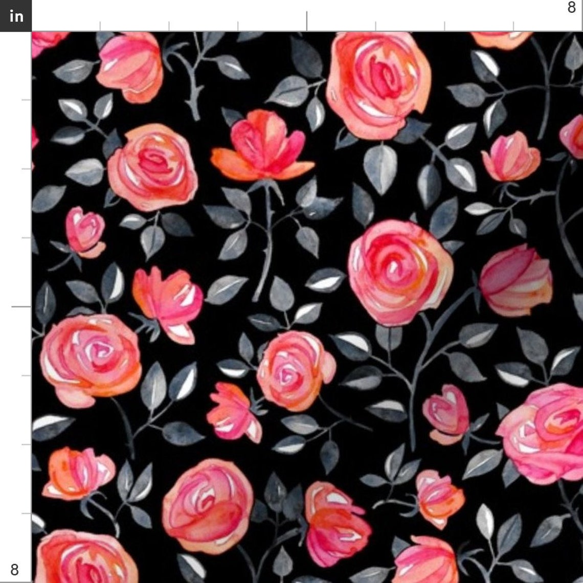 Roses Fabric Roses on Black A Watercolor Floral Pattern - Etsy